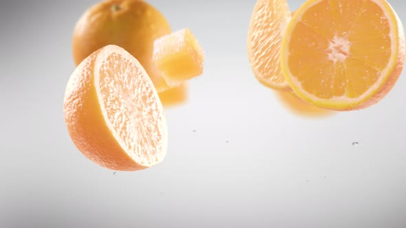 Flying of Orange and Slices with Luma Matte, Motion Graphics | VideoHive