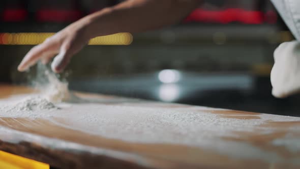 Chef Flouring Table Before Kneading Dough, Stock Footage | VideoHive