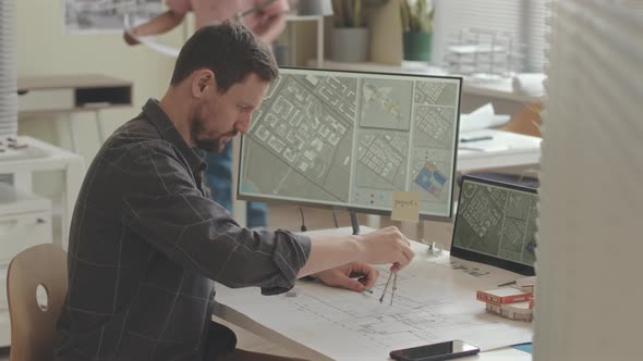 Engineer Drawing House Plan in Office, Stock Footage | VideoHive