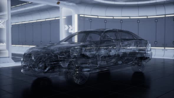 Transparent Car with Engine in Laboratory, Motion Graphics | VideoHive