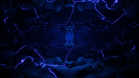 3D looping animation of flight inside a cave with neon lines., Motion ...