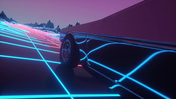 Retro car of the future, retrowave style back to the 1980's, Motion ...