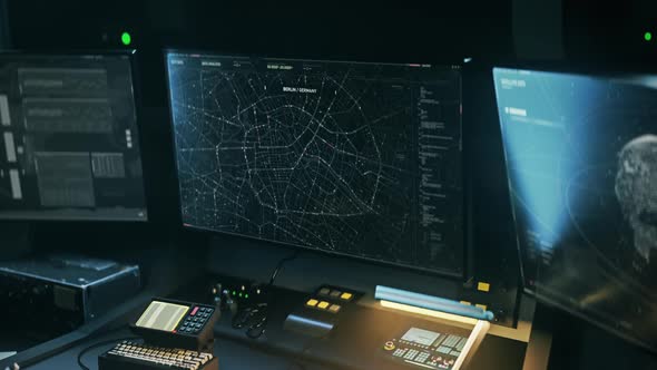 High Tech GPS Tracks Positions Of Vehicles On Digital Map Of Modern ...