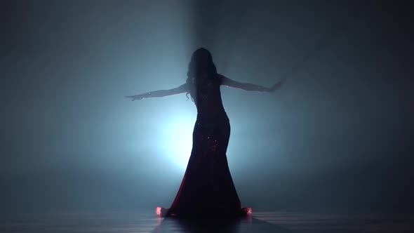 Belly Dancer Shaking Her Hips in Chiffon Dress. Smoke Background ...