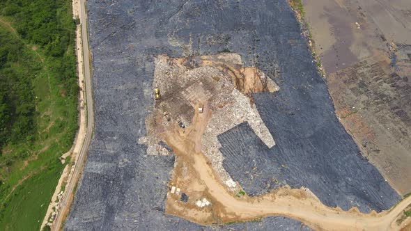 Aerial Top View Video of a Solid Waste Landfill. City Waste Treatment ...