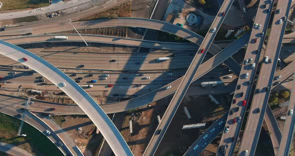 Aerial of cars on 59 South and 610 South loop freeway in Houston, Texas ...