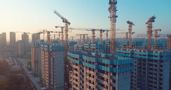 Construction Site With Workers On The Roof Zoom Out, Stock Footage