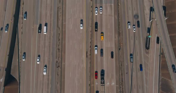 Birds eye view of traffic on 59 South and North freeway near downtown ...