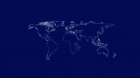 A world map of particles on a blue background and a grid, Motion Graphics