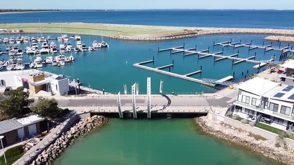 Port Coogee Marina Bridge - Aerial Tilt Down Shot Over New Moorings ...