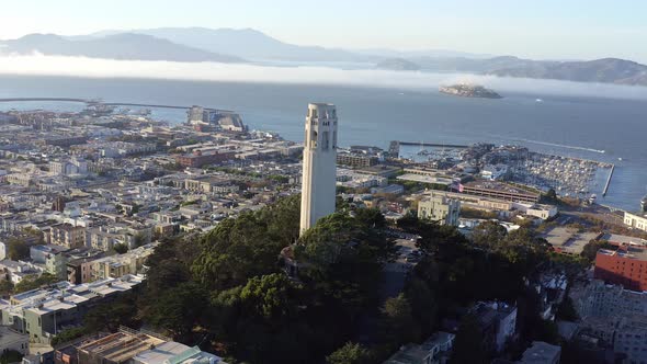Aerial: Beautiful cityscape and Coit tower view part 07, drone view ...