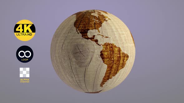 Wooden Earth With Alpha Channel Rotate Around its Axis, Motion Graphics