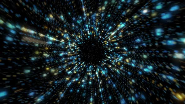 Blue Gold Galaxy Stars at Hyperspace Warp Speed Background, Motion Graphics