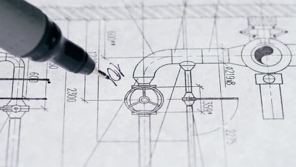 Liner Thin Marker Plan Blueprint Closeup, Stock Footage | VideoHive