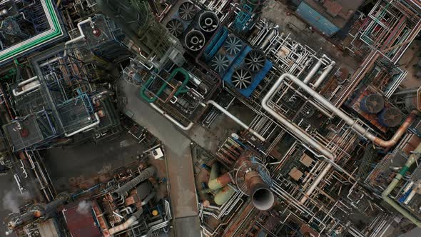 Aerial Top Down View Over Oil Refinery or Chemical Factory, Stock Footage