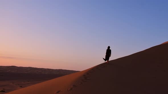 Woman Walk In Desert At Sunset, Stock Footage | VideoHive