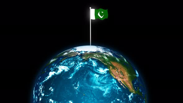 Pakistan Flying Flag Wave Animated On 3d Planet Earth, Motion Graphics