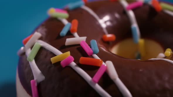 Donut Rolling Closeup on a Blue Background, Stock Footage | VideoHive