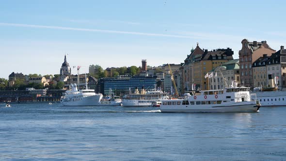Stockholm city water landscape on sunny day. Static, Stock Footage