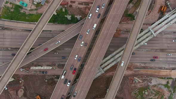 Birds eye view of traffic on major freeway in Houston, Stock Footage