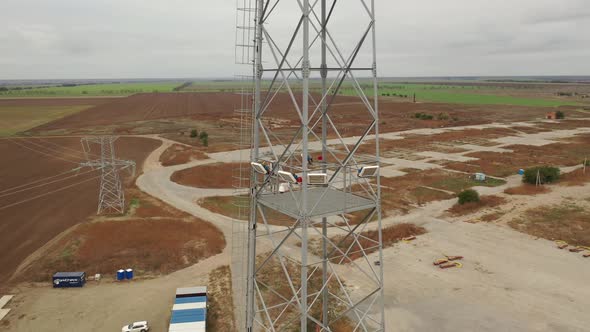 Aerial Footage of a Big Metal Tower at the Power Station, Stock Footage