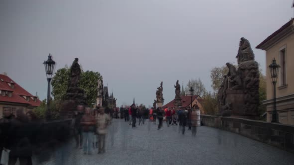 Hyperlapse of walking on Charles Bridge with crowd, Prague, Stock Footage