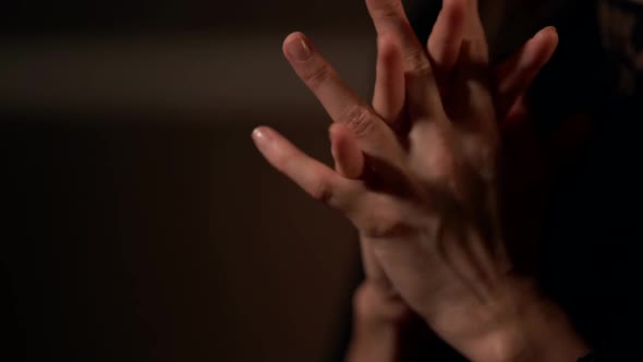 Graceful Palms of Anxious Woman, Closeup, Folding Hands and Stroking ...