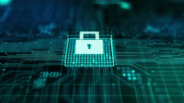 Microchip processing data through computer motherboard circuit with fully protection pad lock ...