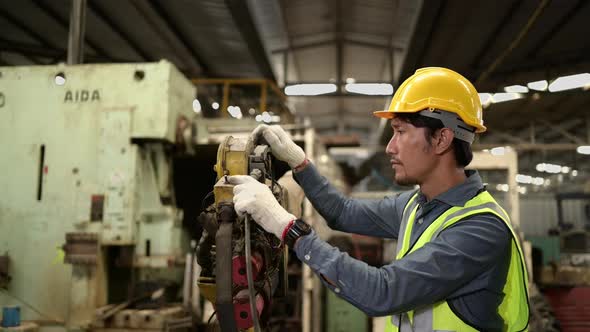 The chief mechanic works in a mechanical factory., Stock Footage ...