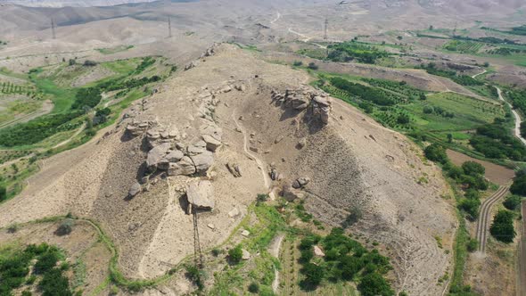 Aerial view ruins in Armenia. The mystery of the Dvin pyramid structure ...