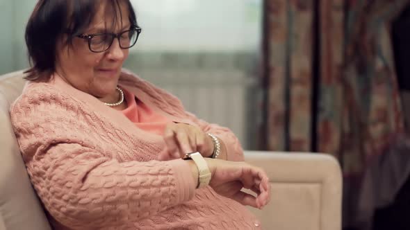 Smartwatch On Wrist. Senior Woman Using Smart Watches. Elderly ...