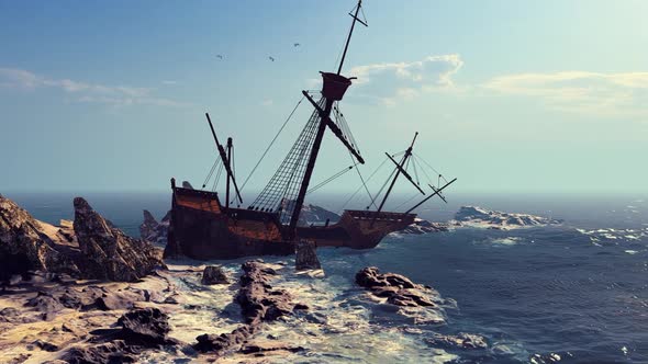 An Old Ship That Hit A Surface Reef, Motion Graphics | VideoHive