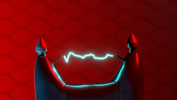 Stun gun or taser with an electric arc between two electrodes. Electric ...