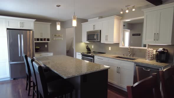 real estate beautiful high end kitchen smooth gimbal view, Stock Footage