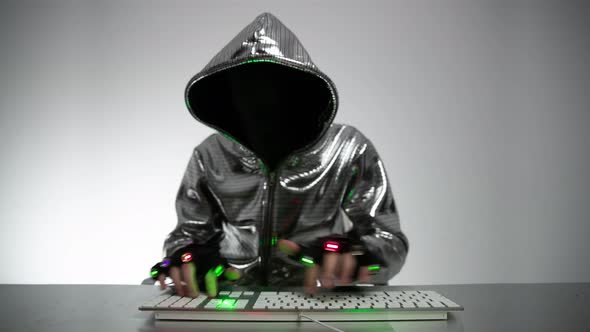 Computer Hacker in Silver Jacket, Stock Footage | VideoHive
