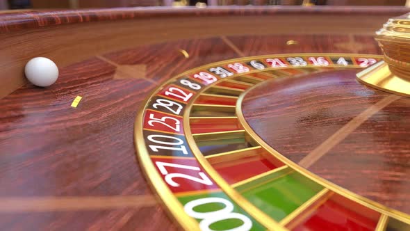 Point of View Closeup Spinning Casino Roulette Table with Roulette Ball ...
