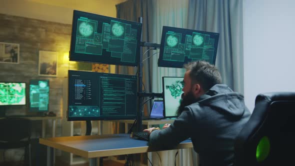 Dangerous Hacker with Hands Raised After Breaking Government Firewall ...