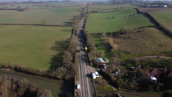 Fosse Way Roman Road Aerial With Grand Union Canal Junction, Stock Footage