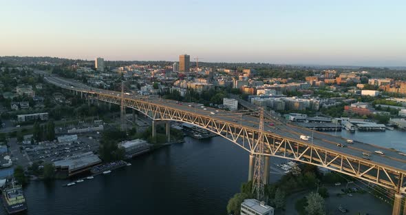 University Of Washington Aerial View Panning Above Bridge Seattle ...
