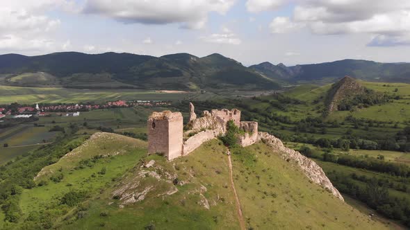 Rimetea Transylvania Romania. Aerial view over the old castle ruins ...