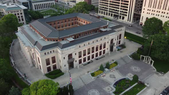 Columbus Ohio city hall at dusk, aerial drone., Stock Footage | VideoHive