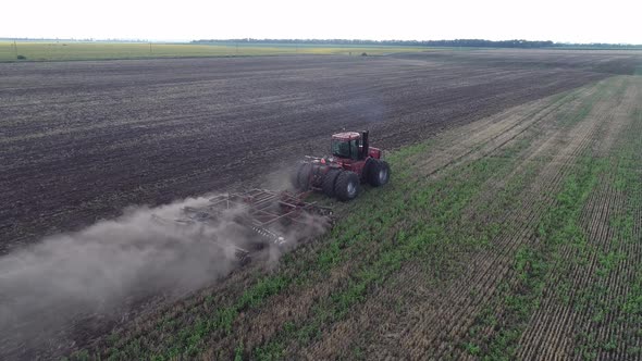 Agricultural Red Big Tractor in the Field Plowing, Stock Footage ...