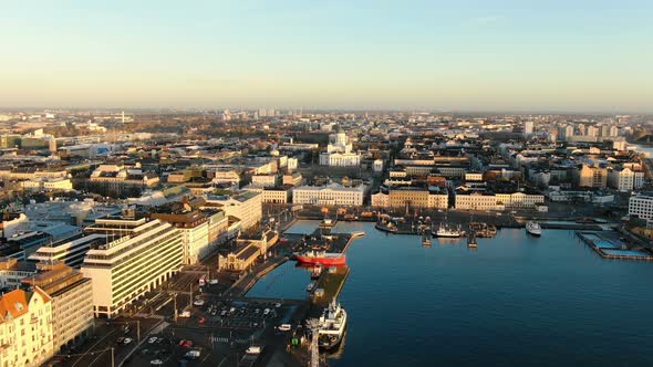 Camera Zooms in White Helsinki Cathedral Bird Eye Shot, Stock Footage