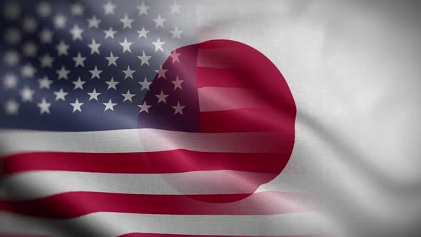 USA Japan Flag Mix Textured Waving Front Background HD, Motion Graphics