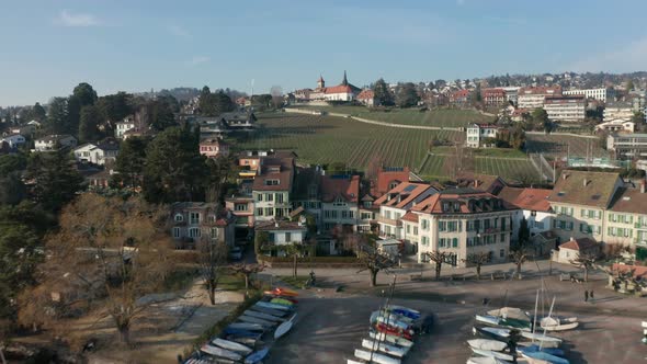 Stunning aerial of the Swiss city of Pully, Stock Footage | VideoHive