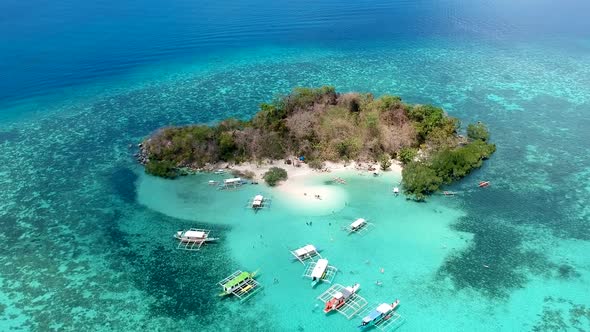 Wide aerial shot of CYC Island, Coron town, Philippines, Stock Footage