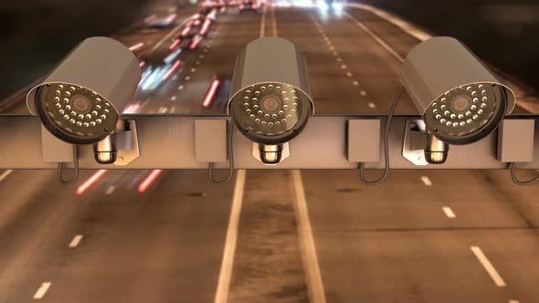 Security Cameras Are Installed Above Highway for Traffic Monitoring 4k ...
