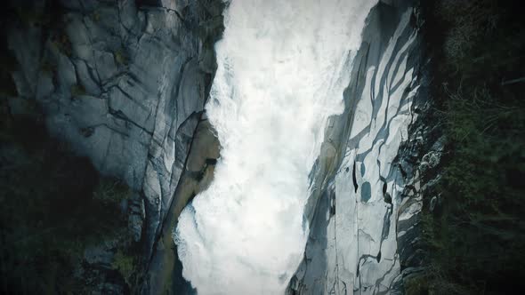 Dramatic Raging Waterfall Overhead Aerial In Slow Motion, Stock Footage