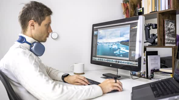 Timelapse of the Young Man Working Hard on the Computer, Stock Footage
