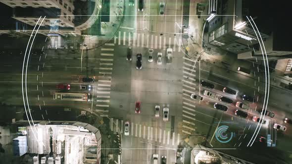 Top Down Ascending Footage of Traffic on Road Intersection in City at ...